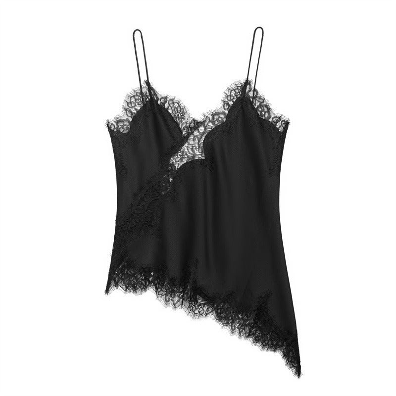 Asymmetric Lace Trim Silk Cami Top for Women – Aurelle London